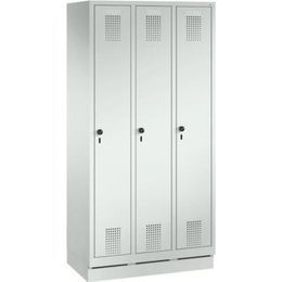 Kleiderspind Evolo S 3000, 3 Abteile, Stahl, Sockelh&ouml;he 100 mm, Sicherheitsdrehriegelverschluss, lichtgrau/lichtgrau
