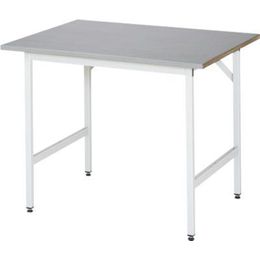 Rau Arbeitstisch Jerry, manuell h&ouml;henverstellbar, 25 mm MDF-Platte mit Edelstahlbelag, bis 300 kg, B 1000 x T 800 x H 800-850 mm, silber/lichtgRau