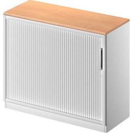 Sch&auml;fer Shop Sch&auml;fer Shop Genius Querrollladenschrank TETRIS SOLID, 2 OH, B 1000 mm, inkl. 19 mm Abdeckplatte, Buche-Dekor/wei&szlig;alu/wei&szlig;alu