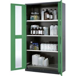 Chemikalienschrank ASECOS CS-CLASSIC-G, Fl&uuml;gelt&uuml;r m. Glasauschnitt, 3 B&ouml;den, 1055x520x1950 mm, resedagr&uuml;n