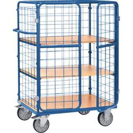 Gitterwagen Fetra 8483-3DE, bis 600 kg, abschlie&szlig;bare Fl&uuml;gelt&uuml;r mit Dach, 3 Etagen mit Holzwerkstoffb&ouml;den, Ladefl&auml;che L 1200 x B 800 mm, TPE-Bereifung