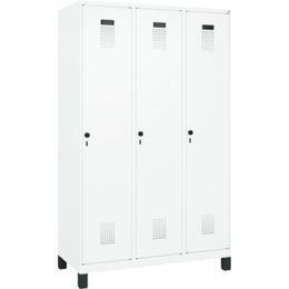 Kleiderspind C+P Evolo Plus, 3 Abteile, 400 mm Abteilbreite, mit F&uuml;&szlig;en, Anschlag rechts, B 1200 x T 500 x H 1950 mm, Drehriegel, verkehrswei&szlig;/verkehrswei&szlig;