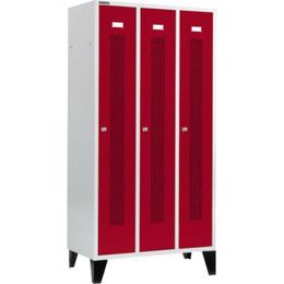 Sch&auml;fer Shop Sch&auml;fer Shop Select Kleiderspind, mit gelochten Streifen, 3 Abteile, 300 mm, mit F&uuml;&szlig;en, Zylinderschloss, T&uuml;r rubinrot