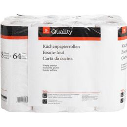 Küchenpapierrollen, 3-lagig, 8 Rollen à 64 Blätter