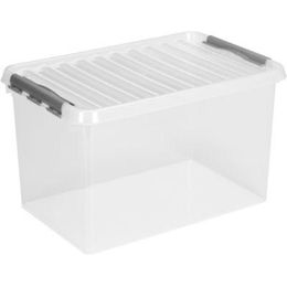 Aufbewahrungsbox Sunware Q-LINE, Verschlussclips, transparent, stapelbar, 62L, L 600 x B 400 x H 420 mm, grau