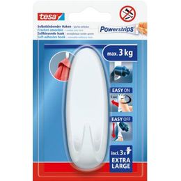 Tesa&reg; Klebehaken Extra Large, selbstklebend, 3 kg Haltekraft, wiederverwendbar, wei&szlig;, Oval