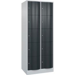 C+P Schlie&szlig;fachschrank Resisto, 2 Abteile, 10 F&auml;cher, B 772 x T 640 x H 1950 mm, Lichtgrau/Anthrazitgrau