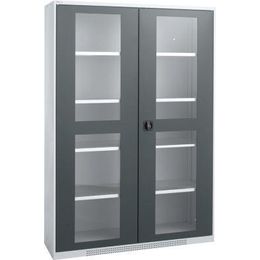 Sch&auml;fer Shop Sch&auml;fer Shop Genius Sichtt&uuml;rschrank FS, 5 OH, abschlie&szlig;bar, 4 Fachb&ouml;den, bis 450 kg, B 1343 mm, Stahl, wei&szlig;aluminium RAL 9006/anthrazitgrau RAL 7016