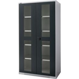 Sch&auml;fer Shop Sch&auml;fer Shop Genius Fl&uuml;gelt&uuml;renschrank FS, Stahl, Sichtfenster, L&uuml;ftungsl&ouml;cher, B 1055 x T 520 x H 1950 mm, 5 OH, Wei&szlig;alu/Anthrazitgrau, bis 500 kg
