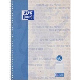 Collegeblock Oxford Recycling, 80 Blatt, DIN A4+, 90 g/m&sup2;, 4fach gelocht, Spiralbindung, OPTIK PAPER&reg;, mikroperforiert, liniert, Rand links, blau