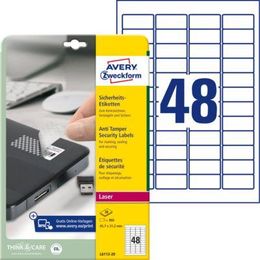 Avery Zweckform Etiketten L6113-20, f&auml;lschungssicher, extrem robust, 45,7 x 21,2 mm, 960 St&uuml;ck/20 A4-Bogen, Folie, wei&szlig;