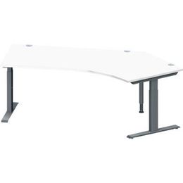 Sch&auml;fer Shop Sch&auml;fer Shop Genius Winkelschreibtisch MODENA FLEX, 135&deg; Winkel rechts, T-Fu&szlig; Rechteckrohr, B 2165 x T 800/800 x H 650-850 mm, wei&szlig;/anthrazit