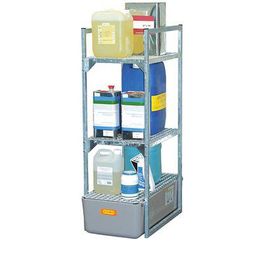 Fassregal Typ 120 Variante 1 CEMO, mit Gitterrostauflage f&uuml;r Kleingebinde, B 450 x H 1310 x T 820 mm