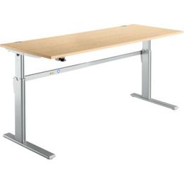 Schreibtisch Standard, elektrisch höhenverstellbar, Rechteck, C-Fuß, B 1800 x T 800 x H 725-1185 mm, Ahorn/weißaluminium RAL 9006