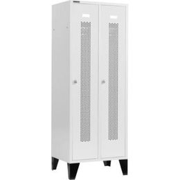 Sch&auml;fer Shop Sch&auml;fer Shop Select Kleiderspind, mit gelochten Streifen, 2 Abteile, 400 mm, mit F&uuml;&szlig;en, Drehriegelverschluss, T&uuml;r lichtgrau