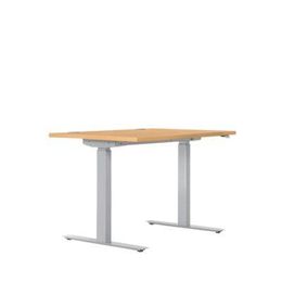 Schreibtisch ERGO DRIVE ED 470, elektrisch h&ouml;henverstellbar, Rechteck, T-Fu&szlig;, B 1200 x T 800 x H 692-1147 mm, Buche/wei&szlig;aluminium RAL 9006