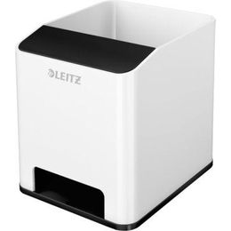 Stiftehalter Leitz WOW Sound, 1 Fach, Smartphone-Fach mit Soundverst&auml;rkung, wei&szlig;/schwarz