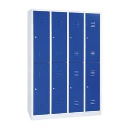 Kleiderspind, 4 Abteile &uuml;bereinander, B 1170 x H 1950 mm, Zylinderschloss, lichtgrau/enzianblau