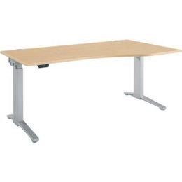 Sch&auml;fer Shop Sch&auml;fer Shop Genius Schreibtisch ERGOSTYLE S, elektrisch h&ouml;henverstellbar, einstufig, Ansatz rechts, C-Fu&szlig;, B 1800 x T 800/1000 x H 715-1182 mm, inkl. Memory Master, Ahorn/wei&szlig;aluminium