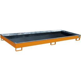 Bauer Regalwanne RW 3300-1 PE, mit PE-Einsatz, B 3262 x T 1312 x H 195 mm, bis 240 l, Stahl lackiert, gelborange
