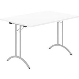 Sch&auml;fer Shop Sch&auml;fer Shop Select Klapptisch, Rechteck, Doppel-T-Fu&szlig;gestell, Spezial-Klappbeschlag & Bodenausgleich, B 1200 x T 800 x H 720 mm, wei&szlig;/alusilber