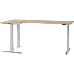 Sch&auml;fer Shop Sch&auml;fer Shop Genius Winkelschreibtisch Modena Flex, elektrisch h&ouml;henverstellbar, 90&deg; Winkel beidseitig, B 2000 x T 1600 mm, Eiche/wei&szlig;aluminium