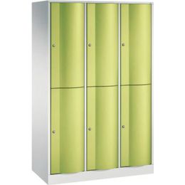 C+P Garderobenspind Resisto, 3 Abteile, 6 F&auml;cher, B 1148 x T 540 x H 1950 mm, Lichtgrau/Clowngr&uuml;n
