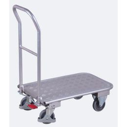 Sch&auml;fer Shop Klappb&uuml;gelwagen, Aluminium/ Riffelblech, alusilber, L 900 x B 600 mm, klappbarer mit Querstrebe, TPE-Rollen mit EasySTOP, bis 150 kg