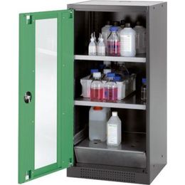 Chemikalienschrank ASECOS CS-CLASSIC-G, Fl&uuml;gelt&uuml;r und Glasausschnitt, 2 B&ouml;den, H 1105 mm, resedagr&uuml;n