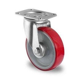 CASCOO Lenkrolle N2U6, mit Rad-&oslash; 160 mm x B 40 mm, Polyamid-Felge, Polyurethan-Lauffl&auml;che, rot, Rollenlager, bis 300 kg