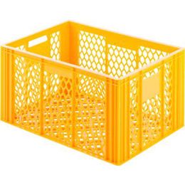 Euro Box B&auml;cker- und Cateringkasten (Gl&auml;serkasten), lebensmittelecht, Inhalt 79,8 L, durchbrochene Version, gelb-orange