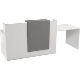 Empfangstheke mit Beratungsplatz Pisa, mit Ablage und Seitenplatten, B 2500 x T 800 x H 1100 mm, graphit/wei&szlig;