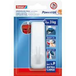 Tesa&reg; Klebehaken Extra Large, selbstklebend, 3 kg Haltekraft, wiederverwendbar, wei&szlig;, Rechteck