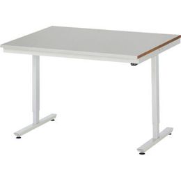 Rau Arbeitstisch Adlatus, elektrisch h&ouml;henverstellbar, 25 mm MDF-Platte, Edelstahlbelag, bis 150 kg, B 1250 x T 800 x H 720-1120 mm, silber/lichtgRau