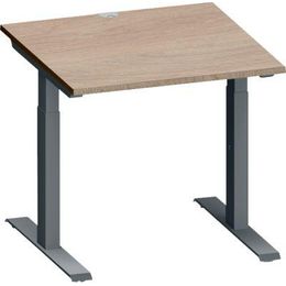 Sch&auml;fer Shop Sch&auml;fer Shop Genius Schreibtisch MODENA FLEX, Quadrat, T-Fu&szlig; Rechteckrohr, B 800 x T 800 x H 650-850 mm, Eiche/anthrazit