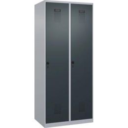 Kleiderspind C+P Evolo Plus, 2 Abteile, Anschlag rechts, Sicherheits-Drehriegel, B 800 x T 500 x H 1850 mm, wei&szlig;aluminium/anthrazitgrau