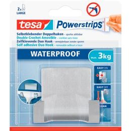 Tesa Powerstrips Waterproof Duohaken Zoom, aus Edelstahl, für Feuchträume, max. 3 kg