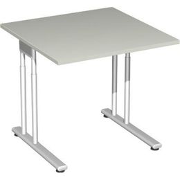 Schreibtisch PALENQUE, C-Fu&szlig;, Rechteck, B 800 x T 800 x H 680-820 mm, lichtgrau