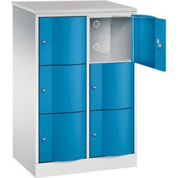 C+P Schlie&szlig;fachschrank Resisto, 2 Abteile, 6 F&auml;cher, B 772 x T 540 x H 1255 mm, Lichtgrau/Lichtblau