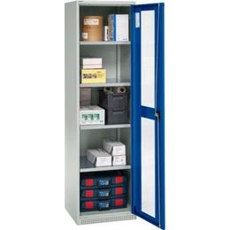 Sch&auml;fer Shop Sch&auml;fer Shop Genius Fl&uuml;gelt&uuml;renschrank FS, Stahl, Sichtfenster, L&uuml;ftungsl&ouml;cher, B 545 x T 520 x H 1950 mm, 5 OH, Lichtgrau/Enzianblau, bis 250 kg
