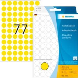 Vielzweck-Etiketten Herma 2231, selbstklebende Markierungspunkte, &Oslash; 13 mm, permanent haftend, 32 Blatt, Papier, matt, gelb