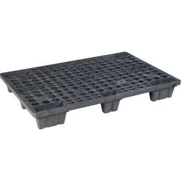 Kunststoff-Mehrweg-Stapelpalette KIGAnesto&reg;, 7 kg, durchbrochenes Deck, bis 3500 kg, stapelbar, 100% Recyclingmaterial, mit Rand, anthrazit