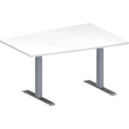 Sch&auml;fer Shop Sch&auml;fer Shop Genius Konferenztisch MODENA FLEX, Tonne, T-Fu&szlig; Rechteckrohr, B 1400 x T 1000 x H 650-850 mm, wei&szlig;/wei&szlig;aluminium RAL 9006
