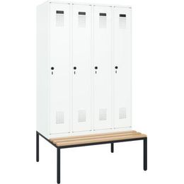 Kleiderspind C+P Evolo Plus, 4 Abteile, 300 mm Abteilbreite, mit untergebauter Sitzbank, B 1200 x T 815 x H 2120 mm, Drehriegel, verkehrswei&szlig;/verkehrswei&szlig;