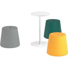 Nowy Styl NowyStyl Pouf Set Versi, 3 Sitzhocker inklusive Tisch, petrol/gelb/hellgrau/weiß