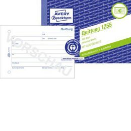 Avery&reg; Zweckform Quittungsbuch 1255, Querformat A6, inkl. Mehrwertsteuer, mit 1 Blatt Blaupapier, perforiert & gelocht, Blauer Engel, wei&szlig;, 100 Blatt