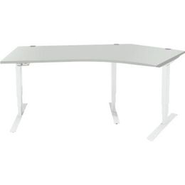 Sch&auml;fer Shop Sch&auml;fer Shop Genius Winkelschreibtisch AERO FLEX, elektrisch h&ouml;henverstellbar, 135&deg; Winkel rechts, B 2165 mm, lichtgrau/wei&szlig; + Memorypanel