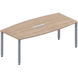 Sch&auml;fer Shop Sch&auml;fer Shop Genius Konferenztisch MODENA FLEX, 6-fach Anschluss, Boot, 4-Fu&szlig; Quadratrohr, B 2000 x H 720-840 mm, Eiche Dekor/wei&szlig;aluminium