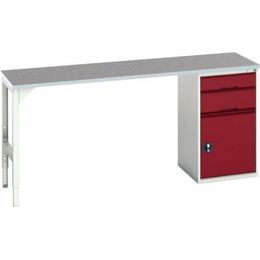 Unterbauwerkbank Bott verso, Linoleum-Platte, 2 Schubladen, 1 T&uuml;r, 1 Ablageboden, B 2000 x T 600 x H 930 mm, Lichtgrau / Purpurrot