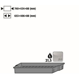 Einlegewanne f&uuml;r ASECOS Sicherheitsschr&auml;nke der Q30, Q90 und S90 Serie, Polypropylen, grau, B 740 x T 434 x H 88 mm, 21,5 l
